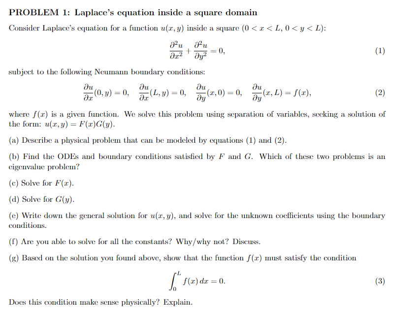 Solved PROBLEM 1: Laplace's equation inside a square domain | Chegg.com