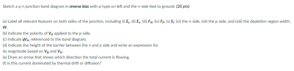 Solved Sketch a p-n junction band diagram in reverse bias | Chegg.com