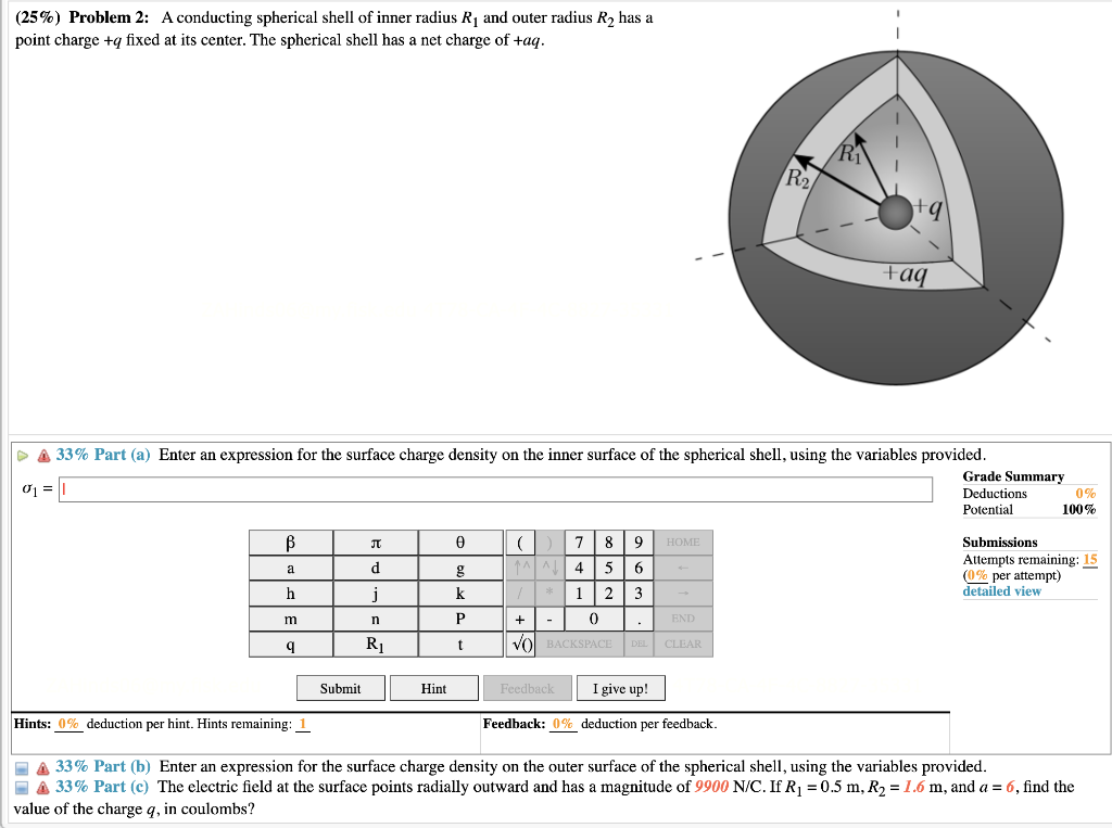 Solved (25%) Problem 2: A conducting spherical shell of | Chegg.com