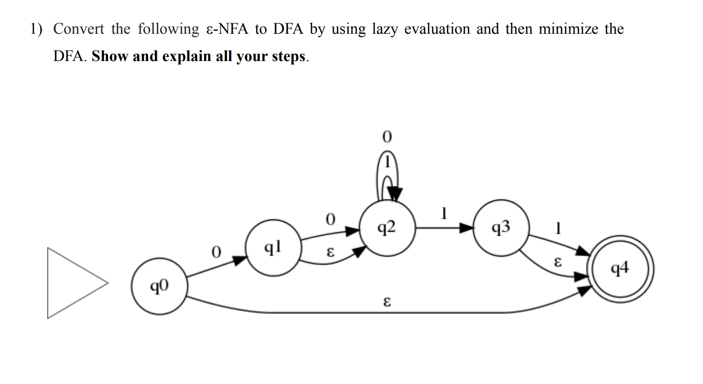 Solved 1) Convert the following &-NFA to DFA by using lazy | Chegg.com