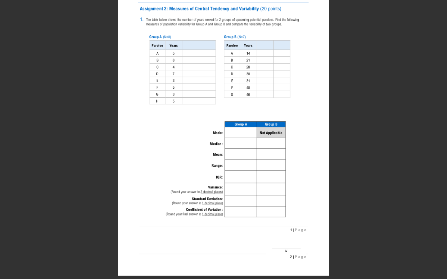 Solved Assignment 2: Measures of Central Tendency and | Chegg.com