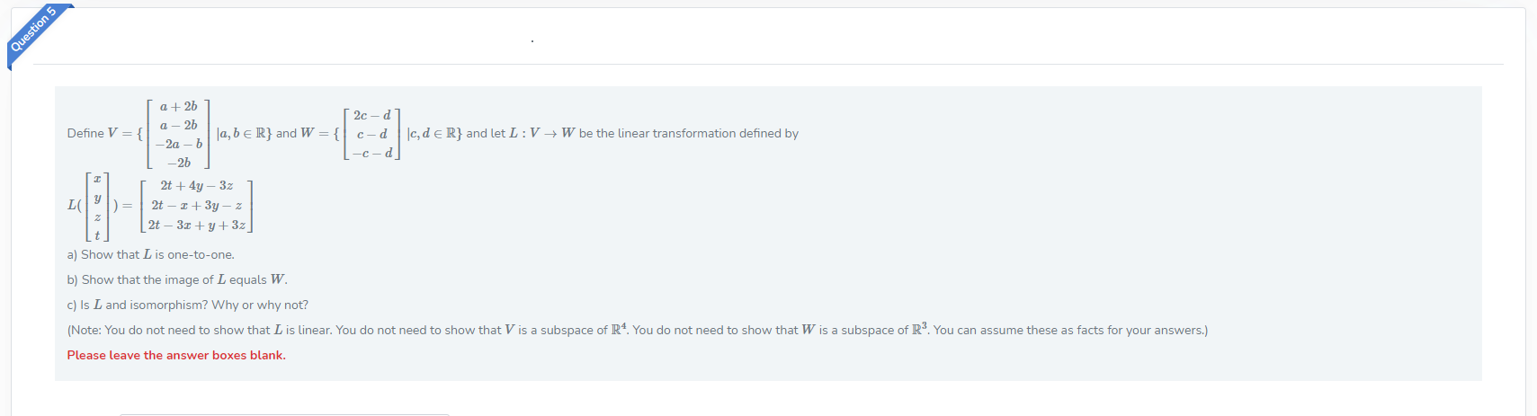 Solved Question 5 a + 2b Q-26 -2a- -26 2c-d C-d Define V = { | Chegg.com