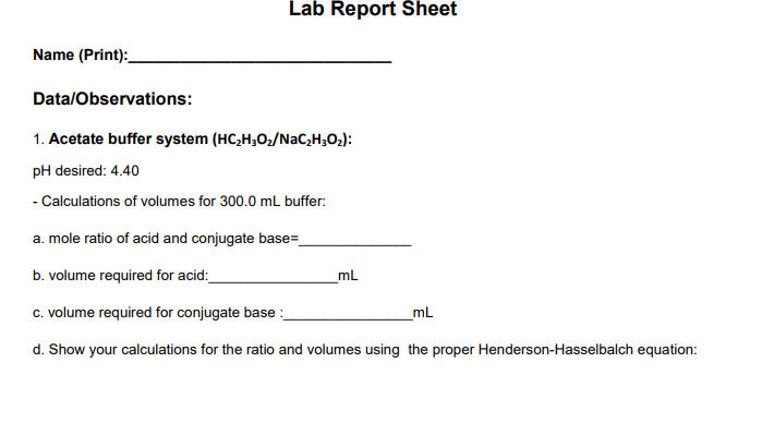 Solved a. Acetate buffer system (HC2H3O2/NaC2H3O2): 1. | Chegg.com