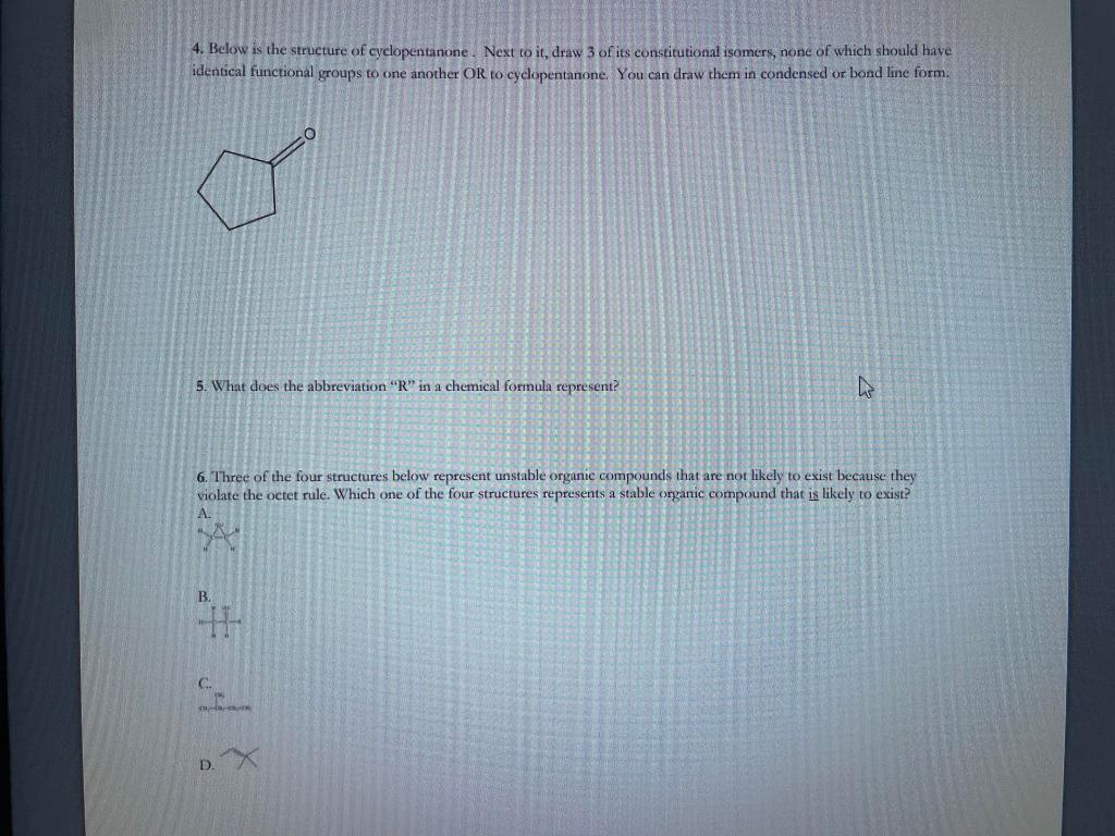 4. Below is the structure of cyclopentanone. Next to | Chegg.com