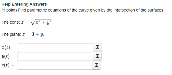 Solved Help Entering Answers (1 point) Find parametric | Chegg.com