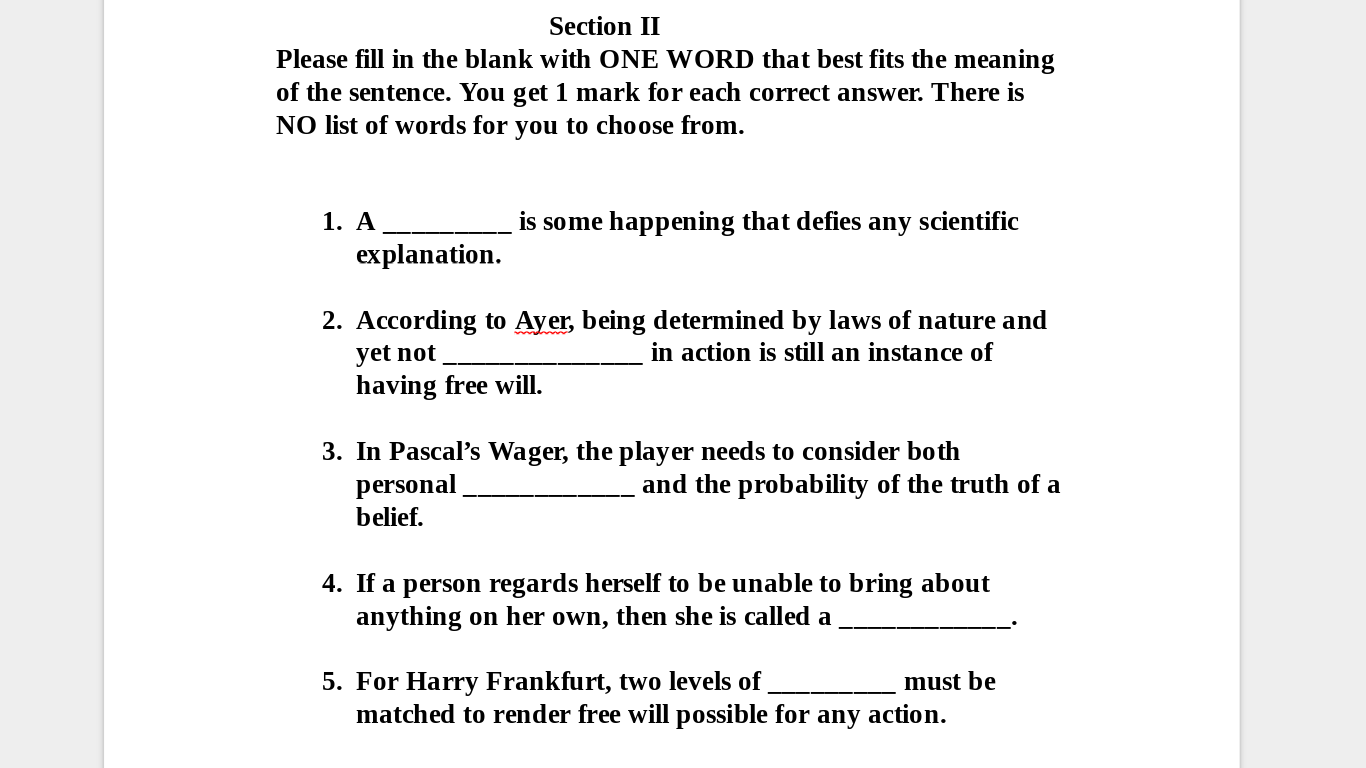 Solved Section II Please fill in the blank with ONE WORD | Chegg.com