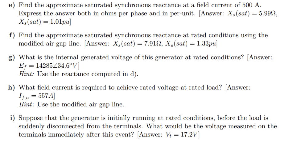 Solved In this task, parameters of a synchronous generator | Chegg.com