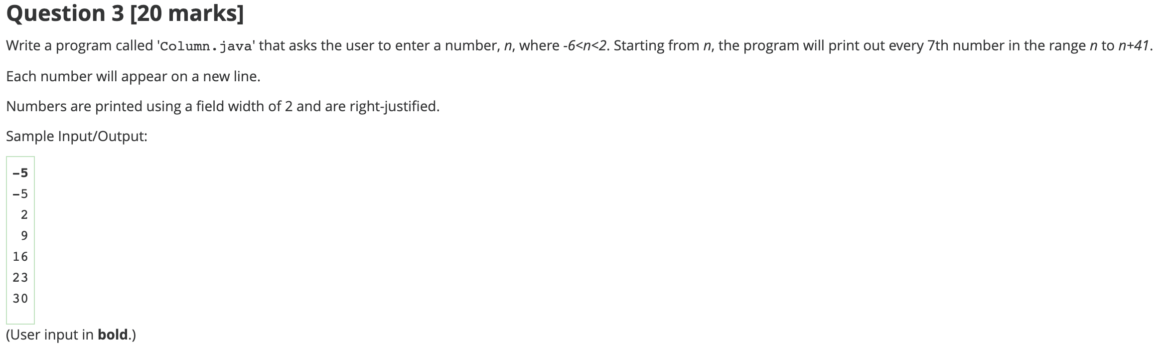 Solved Question 3 [20 marks] Write a program called 'Column | Chegg.com