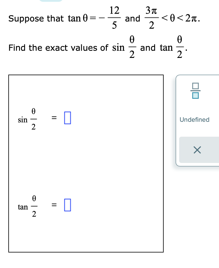 Solved 12 3л Suppose that tan 0 = and | Chegg.com