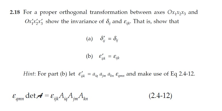 Solved 2.18 For a proper orthogonal transformation between | Chegg.com