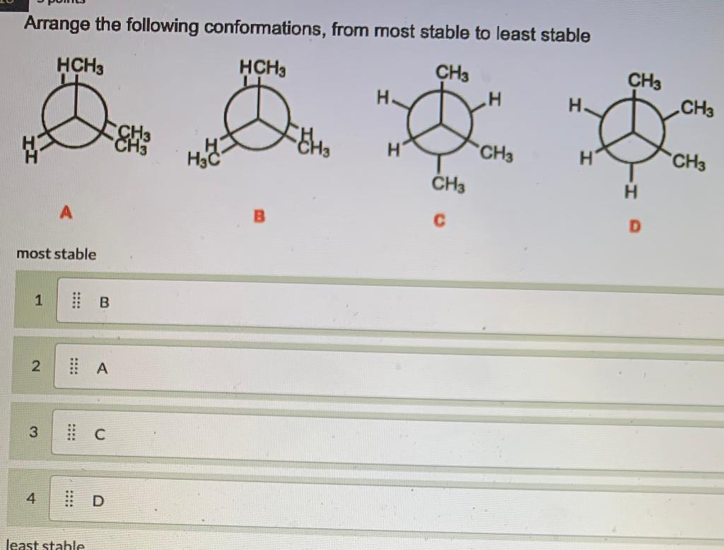 Solved Arrange the following conformations, from most stable | Chegg.com