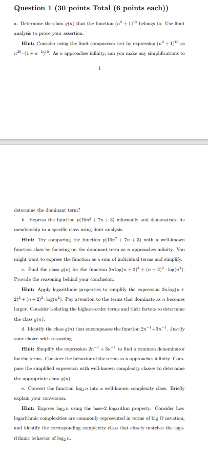 Solved Question 1 (30 points Total (6 points each)) a. | Chegg.com