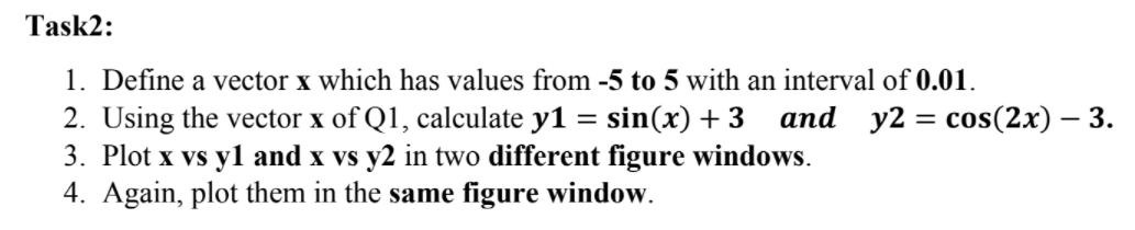 Solved Task2: = = 1. Define a vector x which has values from | Chegg.com