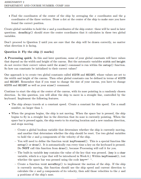 ASSIGNMENT 2 DEPARTMENT AND COURSE NUMBER: COMP 1010 | Chegg.com