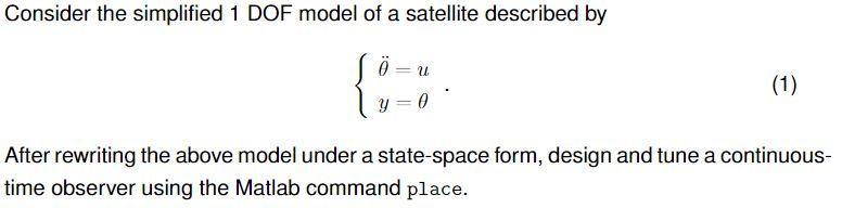 Solved Consider the simplified 1 DOF model of a satellite | Chegg.com