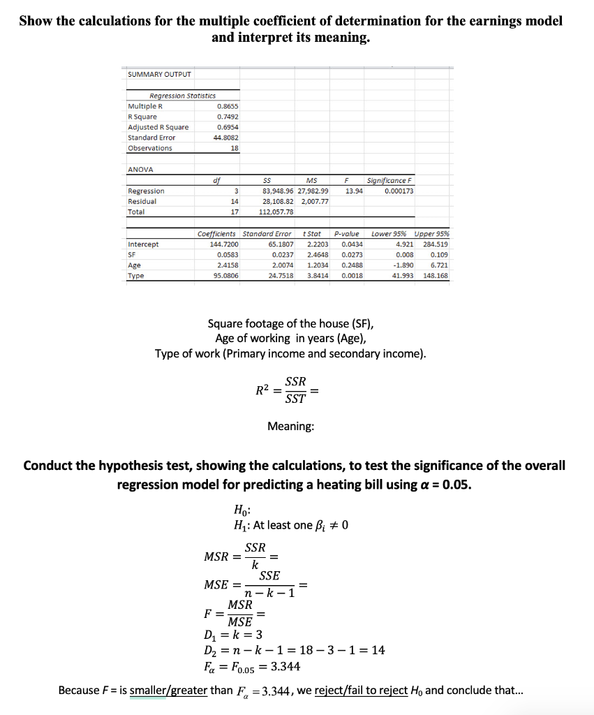 Solved Show the calculations for the multiple coefficient of | Chegg.com