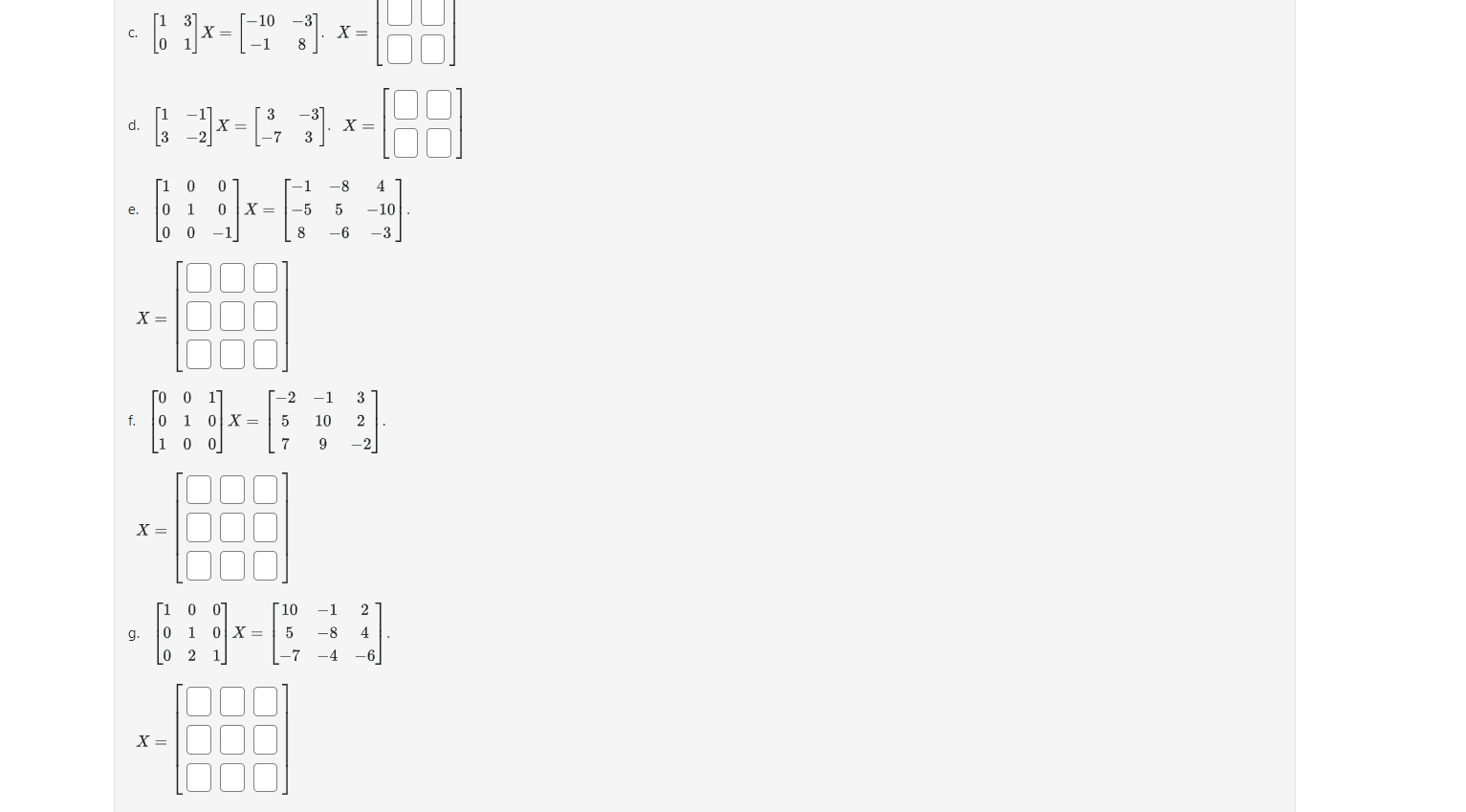 c. [1031]X=[−10−1−38]⋅X=∣∣ d. | Chegg.com