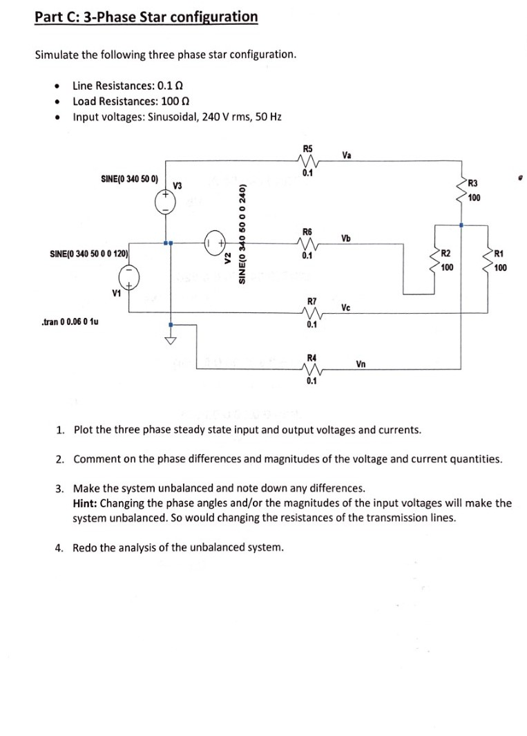 Solved Part C: 3-Phase Star configuration Simulate the | Chegg.com