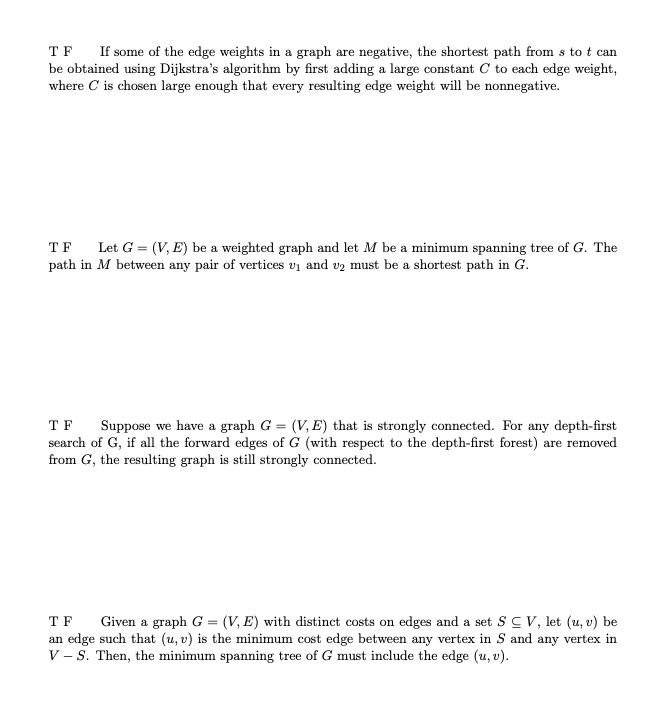 Solved Problem 2. (40 pts) True, False and Justify Circle T | Chegg.com