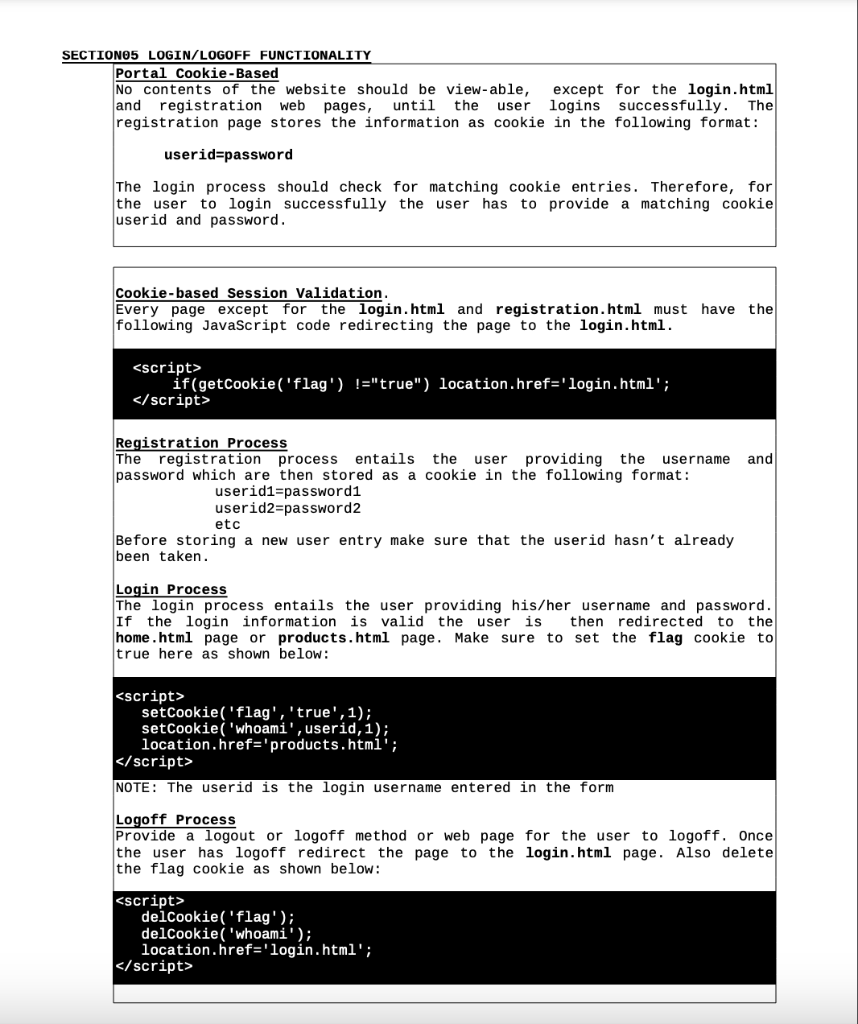 Solved SECTION02 WEBSITE WEB PAGE LISTINGSECTIONO3 JS | Chegg.com