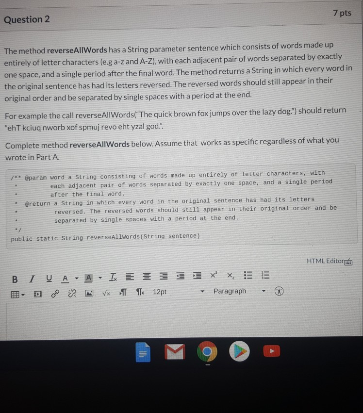 Solved The method reverseAllWords has a String parameter | Chegg.com