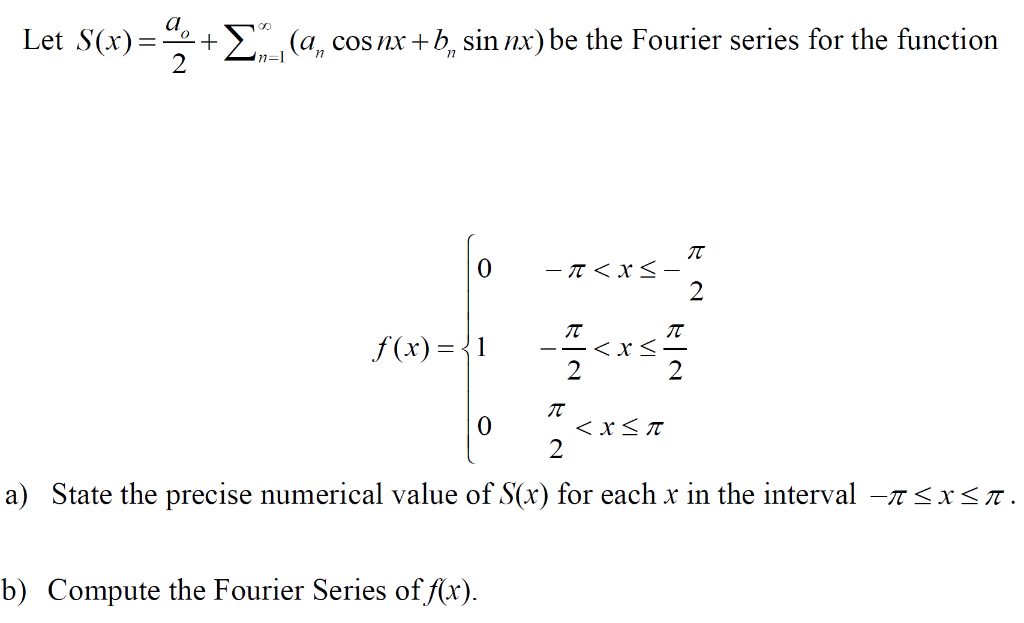 Solved Let S(x)=”+ 2-a, cos nx+b, sin nx) be the Fourier | Chegg.com