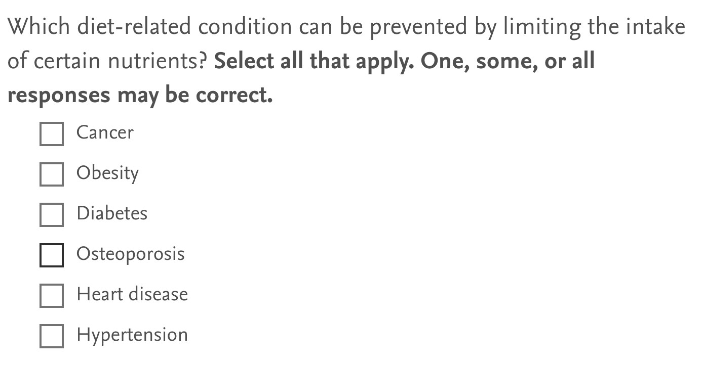 Solved Which diet-related condition can be prevented by | Chegg.com