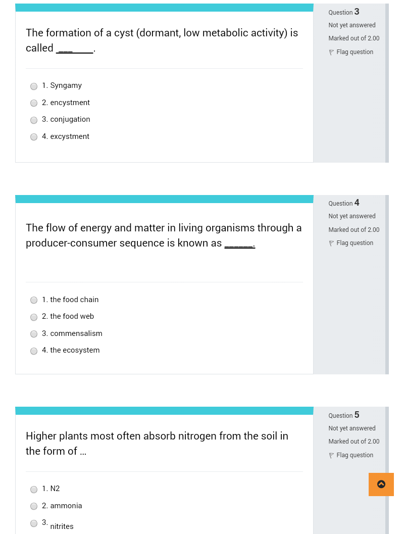 Solved Question 3 The formation of a cyst (dormant, low | Chegg.com