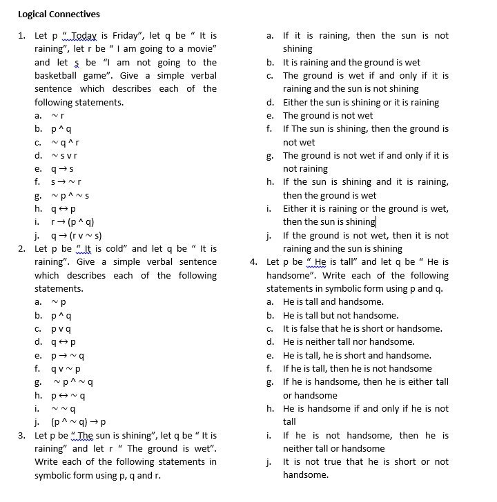 Solved Logical Connectives 1. Let p Today is Friday", let q | Chegg.com