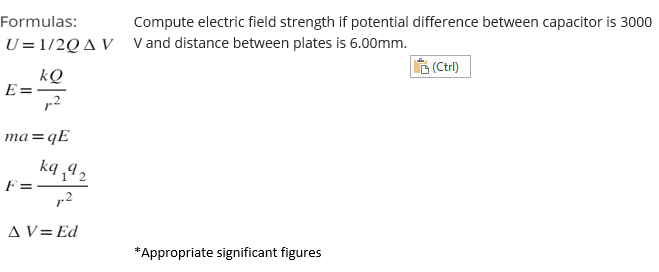 Solved Formulas: Compute electric field strength if | Chegg.com