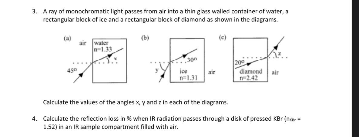 Solved 3. A ray of monochromatic light passes from air into | Chegg.com