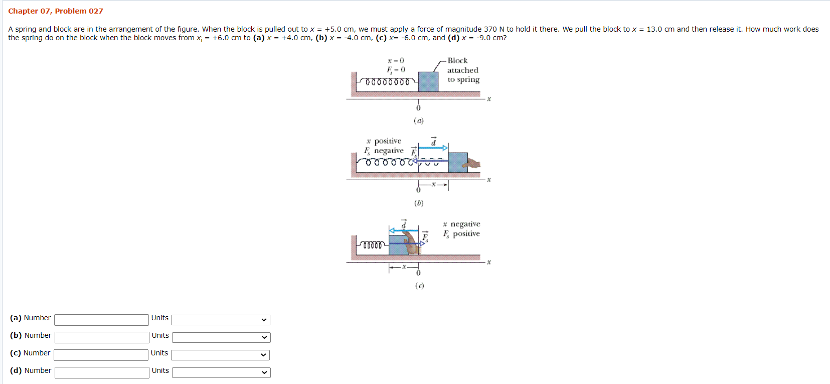 Solved Chapter 07, Problem 027 A spring and block are in the | Chegg.com