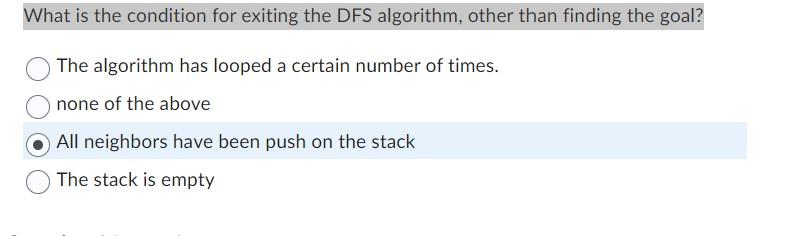 Solved What is the condition for exiting the DFS algorithm, | Chegg.com