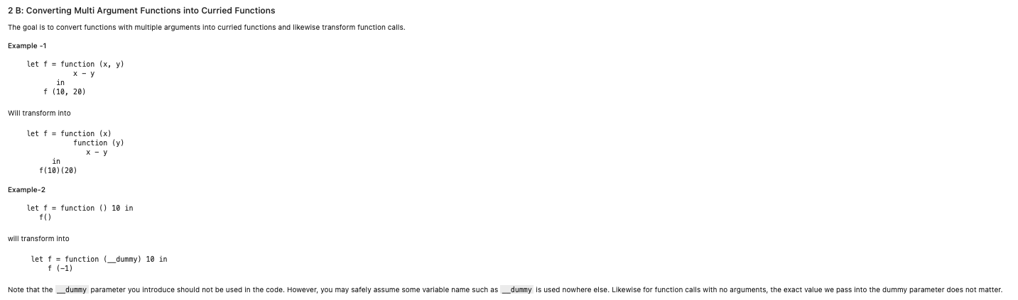 Solved 2 B: Converting Multi Argument Functions into Curried | Chegg.com