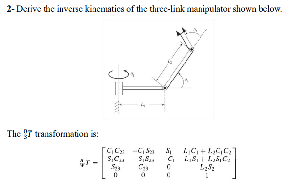 Solved 2- Derive the inverse kinematics of the three-link | Chegg.com