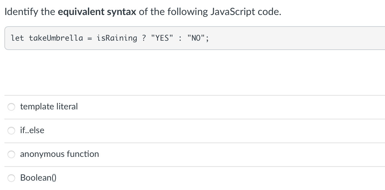Solved Identify the equivalent syntax of the following | Chegg.com