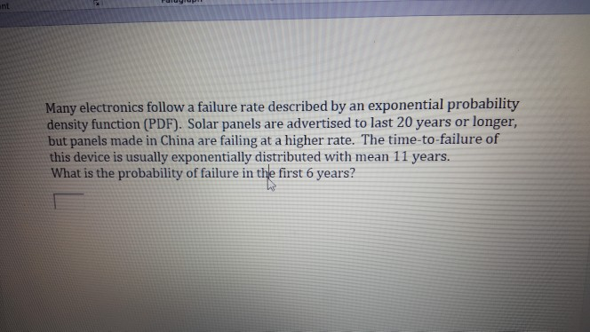 Solved nt Many electronics follow a failure rate described | Chegg.com