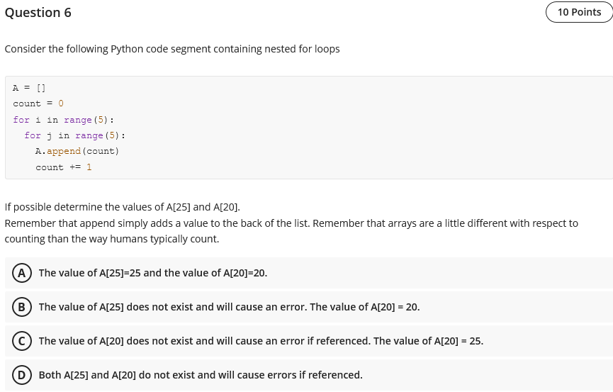 Solved Question 6 10 Points Consider the following Python | Chegg.com