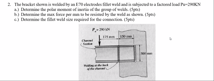 Solved 2. The bracket shown is welded by an E70 electrodes | Chegg.com