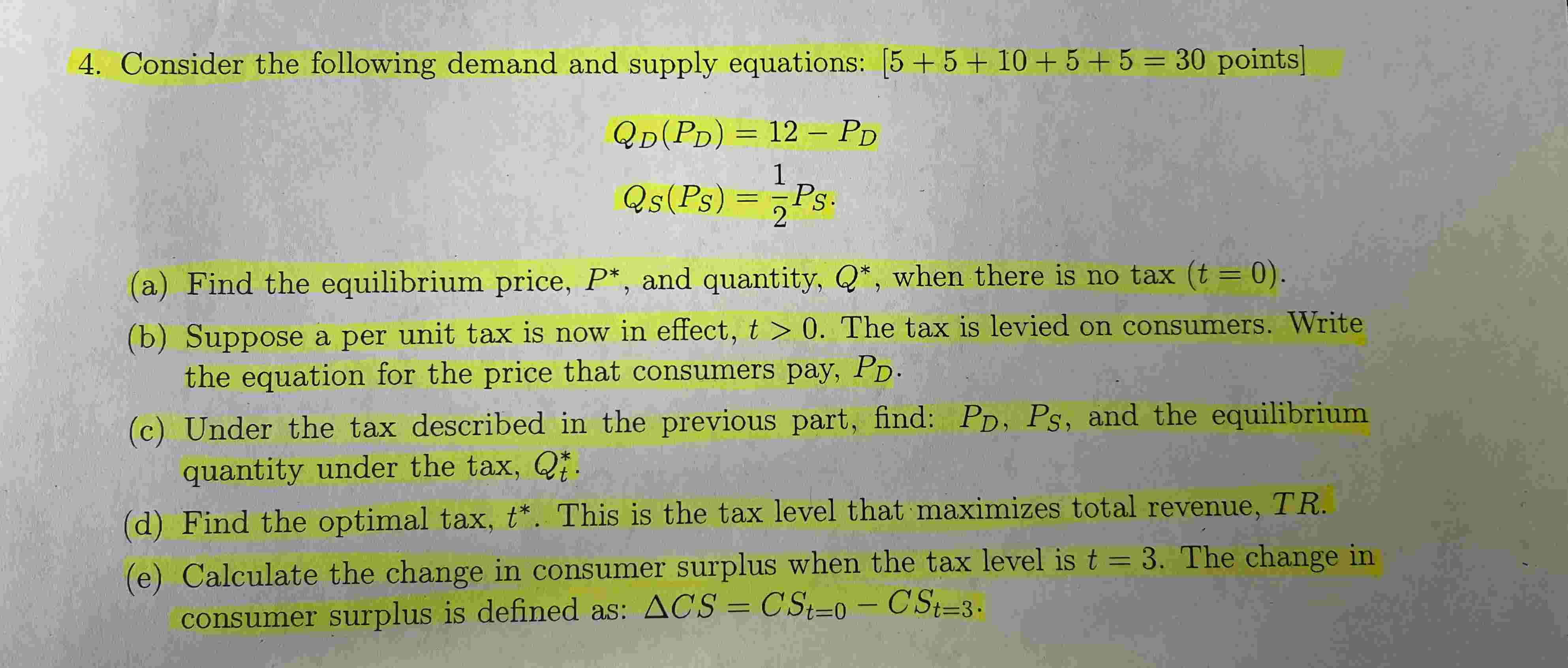 Consider the following demand and supply equations: | Chegg.com