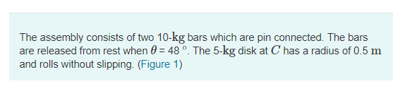 Solved The assembly consists of two 10-kg bars which are pin | Chegg.com