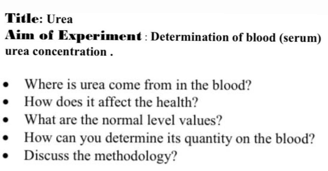 Solved Title: Urea Aim of Experiment : Determination of | Chegg.com