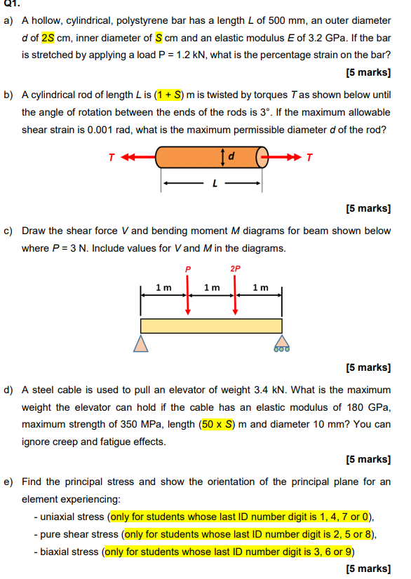 Solved Q1. a) A hollow, cylindrical, polystyrene bar has a | Chegg.com