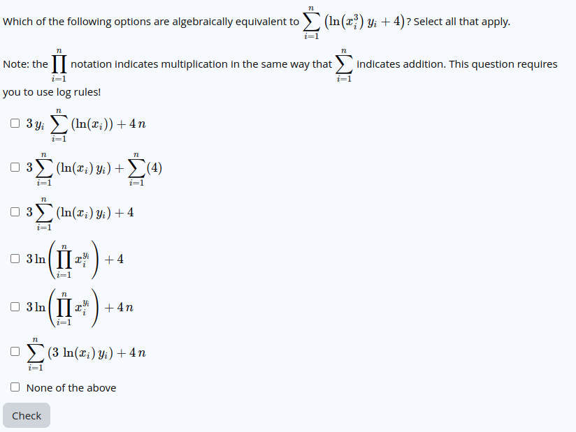 Solved Which of the following options are algebraically | Chegg.com