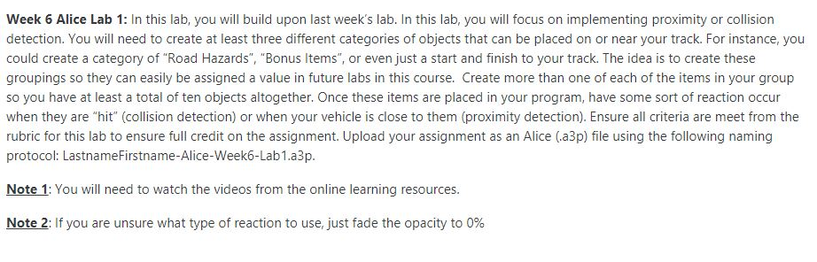 Week 6 Alice Lab 1: In this lab, you will build upon | Chegg.com