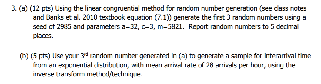 3. (a) (12 pts) Using the linear congruential method | Chegg.com