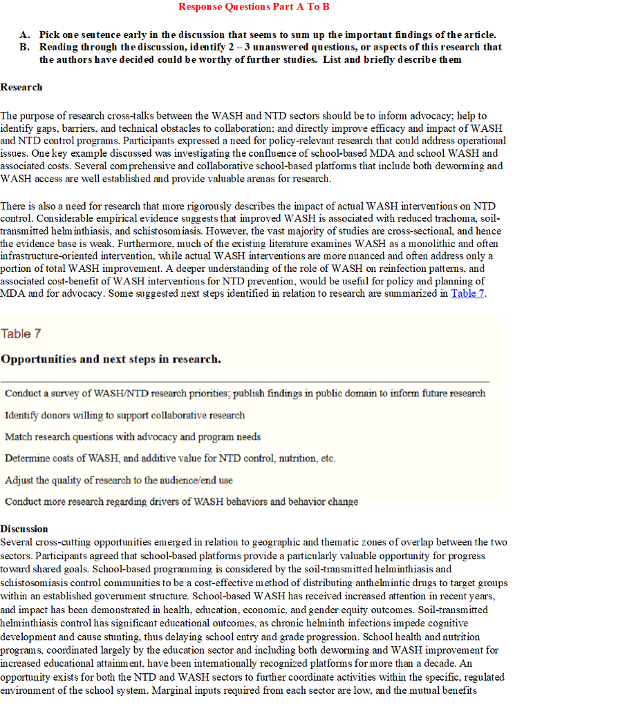 Solved Response Questions Part A To B A. B. Pick on e | Chegg.com