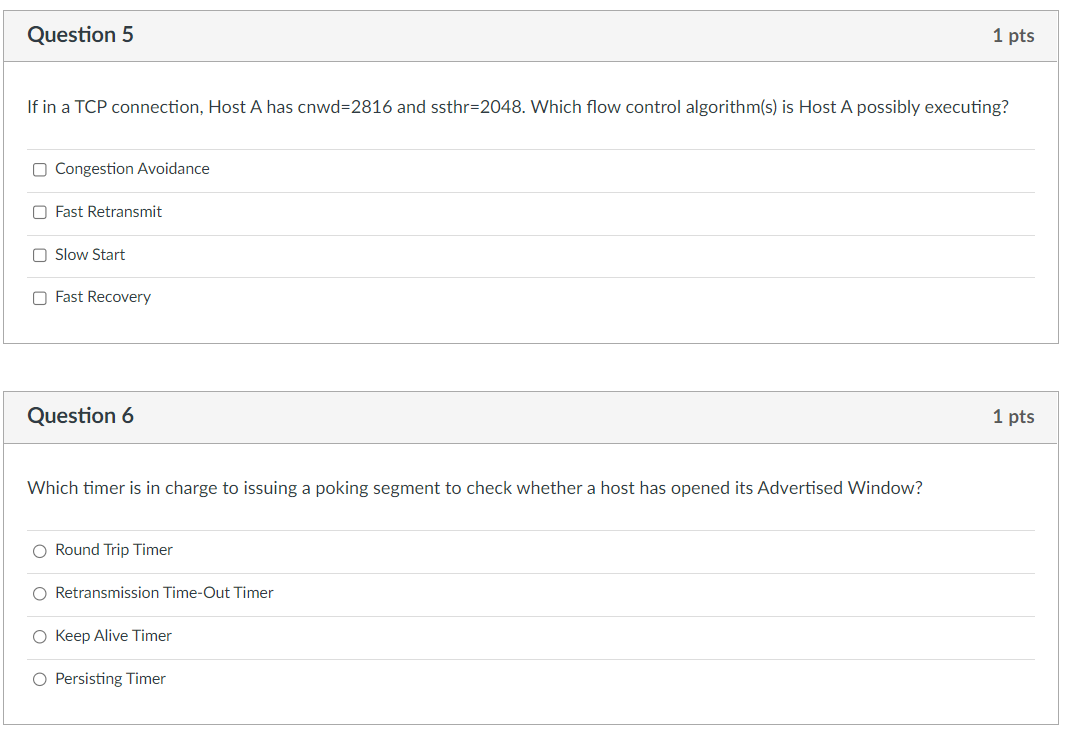 Solved If in a TCP connection, Host A has cnwd=2816 and | Chegg.com