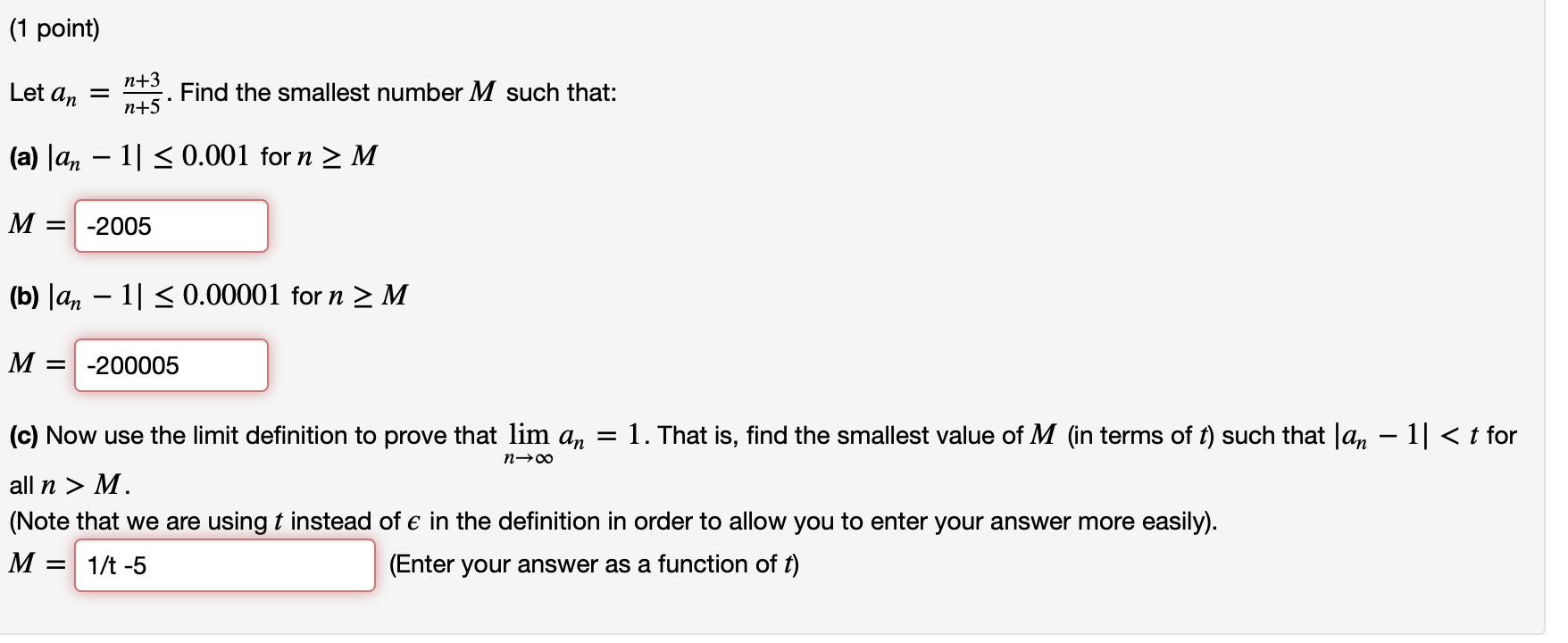 Solved (1 point) n+3 Find the smallest number M such that: | Chegg.com