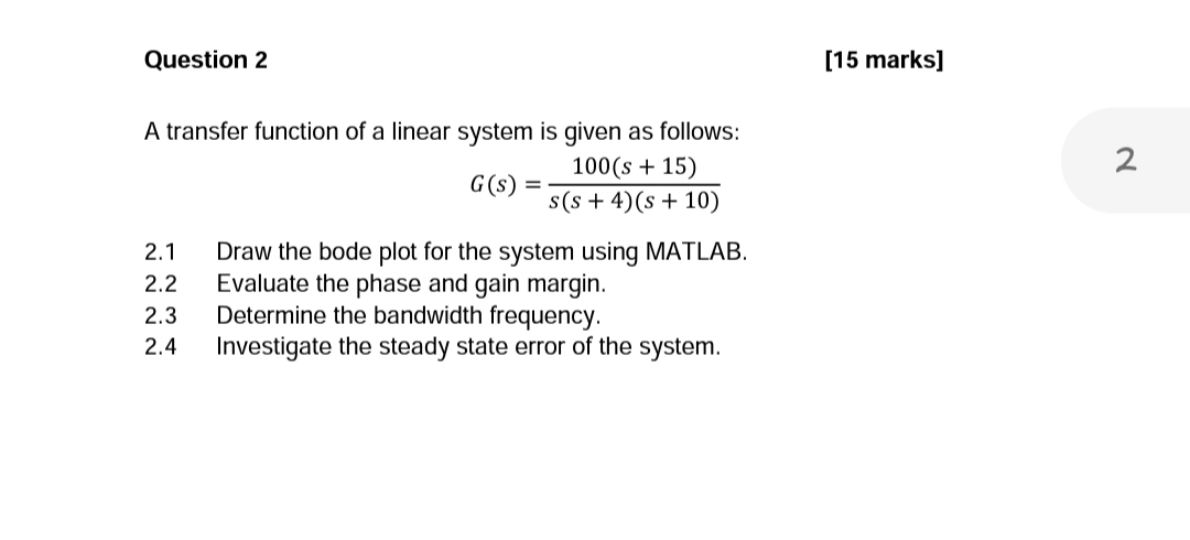Solved A transfer function of a linear system is given as | Chegg.com